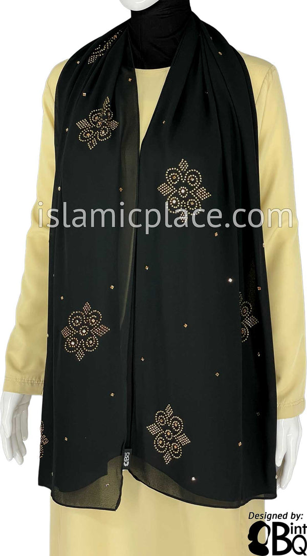 Black with Golden Stones in Design 125 - Georgette Chiffon Shayla Long ...