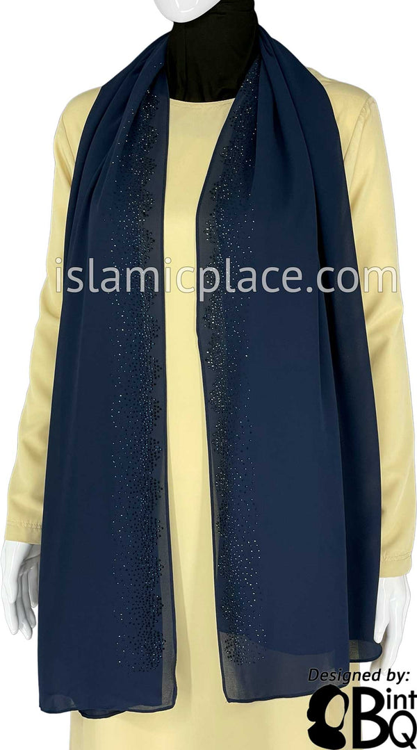 Navy with Navy Stones in Design 21 - Georgette Chiffon Shayla Long Rec ...