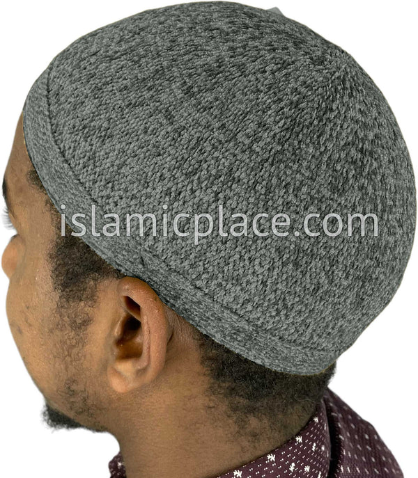 Gray - Warm Chenille Knitted Jameel Designer Kufi - The Islamic Place