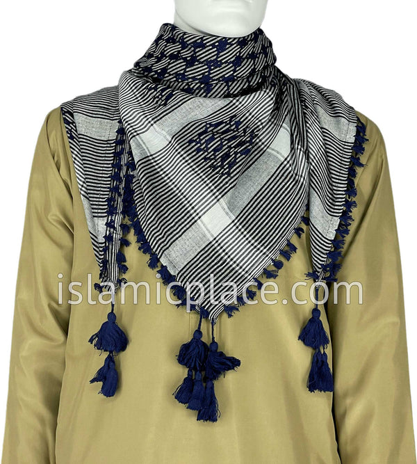Black, White and Navy Blue - Rafah Collection Men Scarf Kifaya - The ...