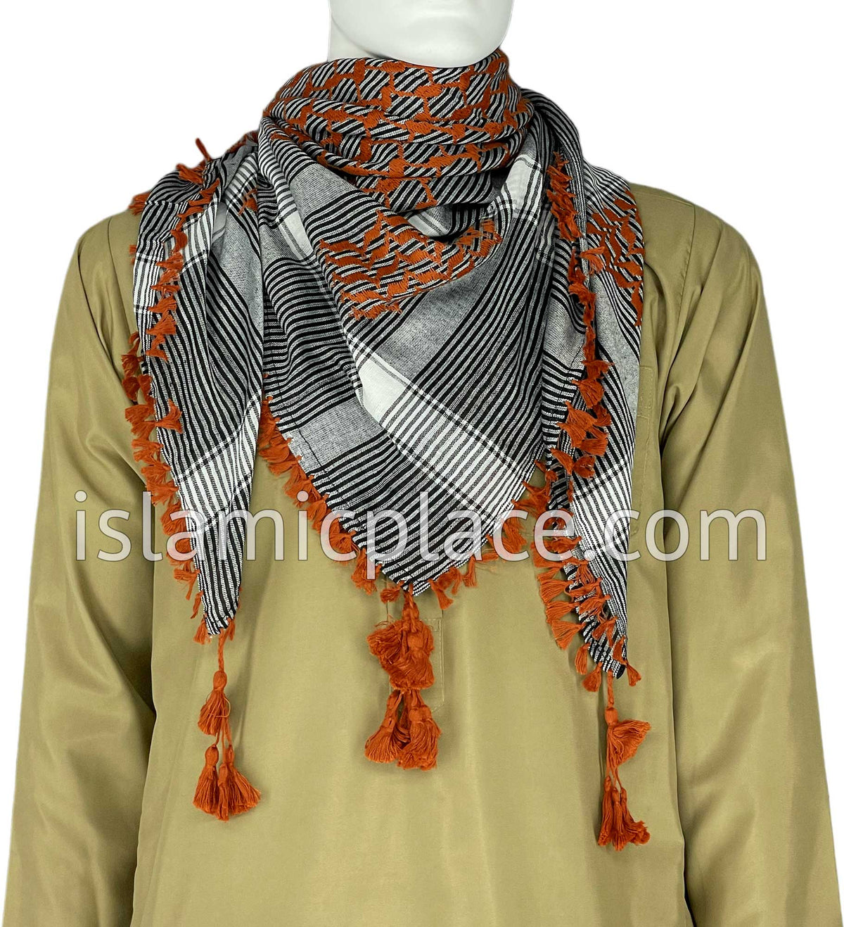 Black, White, and Rust - Rafah Collection Men Scarf Kifaya - The ...