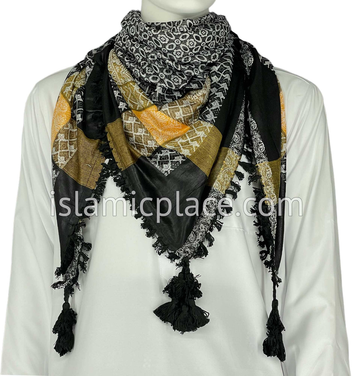 Black, White and Mustard Gold - Wali Collection Men Scarf Kifaya - The ...