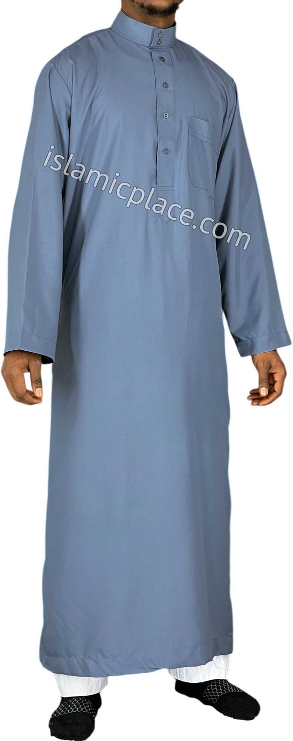 Steel Blue - Saudi Daffah Style Men Thob - The Islamic Place