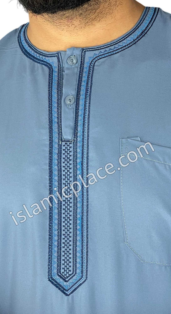 Steel Blue - Omar Style Short Sleeve Thob - The Islamic Place