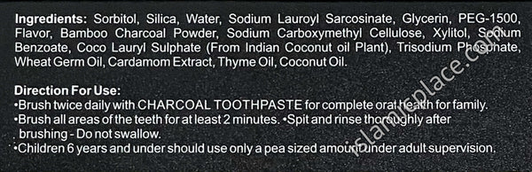 Charcoal Toothpaste - 5 in 1 (Thyme Oil, Coconut Oil, Bamboo Charcoal ...