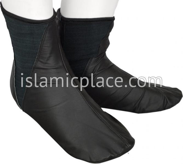 Black - Elastic Slip-on Khuff Leather socks - The Islamic Place