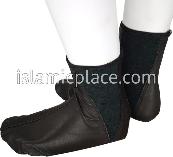 Dark Brown - Elastic Slip-on Khuff Leather socks - The Islamic Place