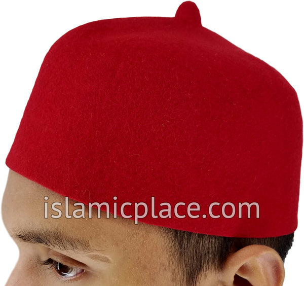 Red - 100% Wool Moroccan Fez Kufi with a Felt like finish - The Islamic ...