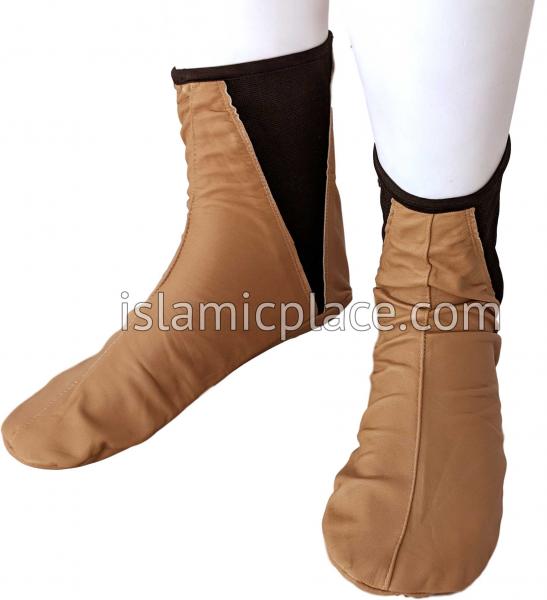 Caramel - Elastic Slip-on Khuff Leather socks - The Islamic Place