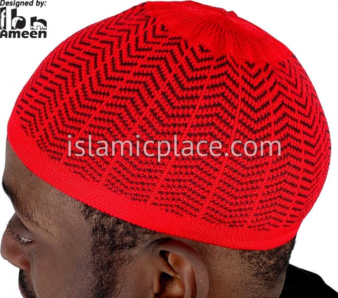 Red and Gray - Elastic Knitted Masood Designer Kufi - The Islamic Place