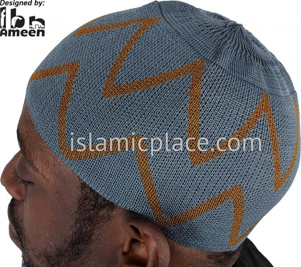 Gray and Rust - Elastic Knitted Musa Designer Kufi - The Islamic Place