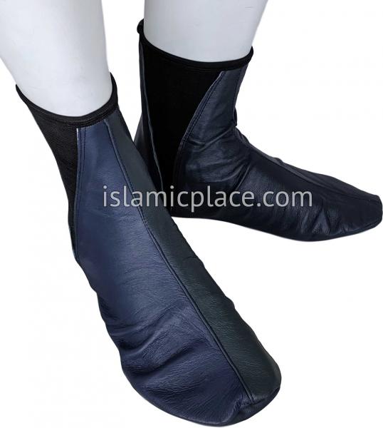 Blue Blend - Elastic Slip-on Khuff Leather socks - The Islamic Place