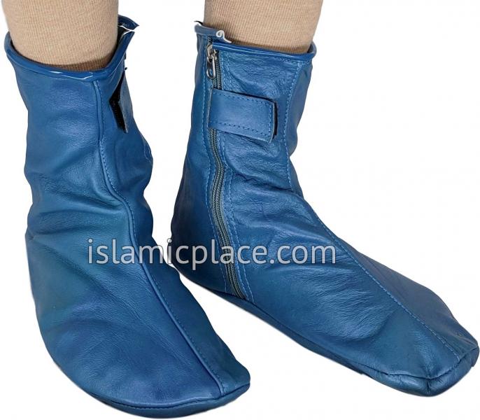 Denim Blue - Zip-up Khuff Leather socks - The Islamic Place
