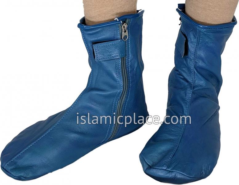 Denim Blue - Zip-up Khuff Leather socks - The Islamic Place
