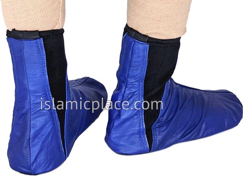 Royal Blue - Elastic Slip-on Khuff Leather socks - The Islamic Place