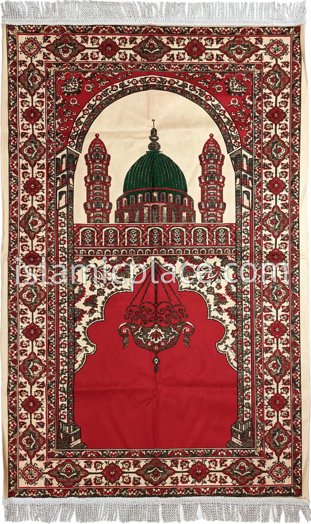 Red - Traditional Masjid Design Prayer Rug with Matching Zipper Carryi ...