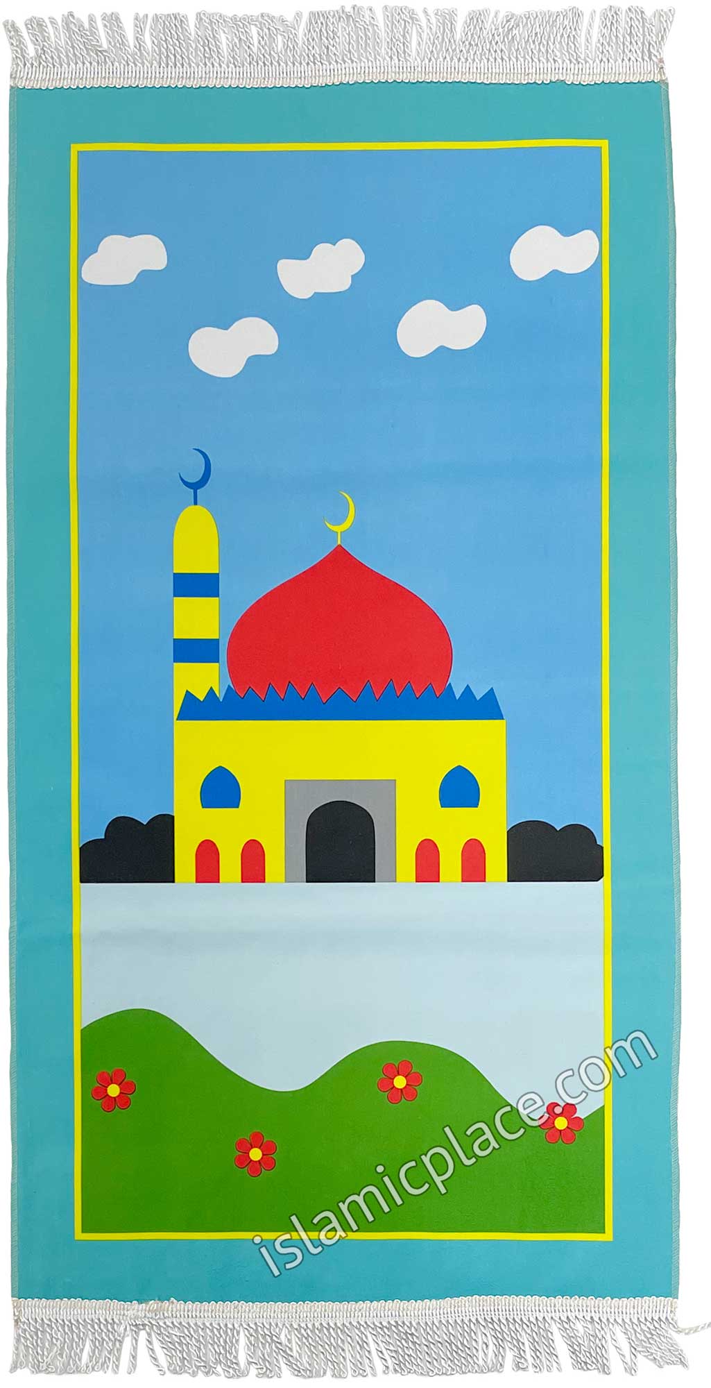 Teal - Masjid Design Prayer Rug with Puffy Clouds (Junior Size) - The ...