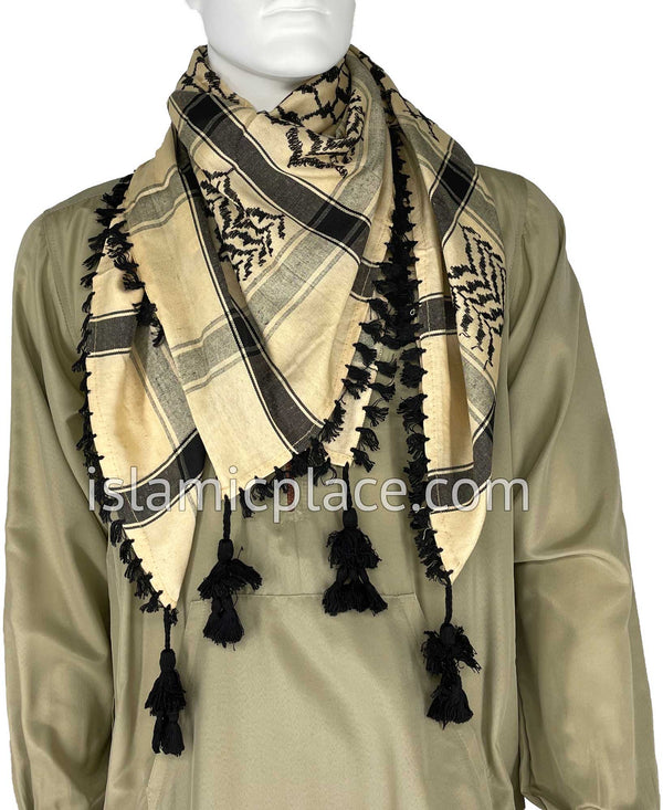 Cappuccino and Black - Traditional Style Men Scarf Kifaya - The Islamic ...