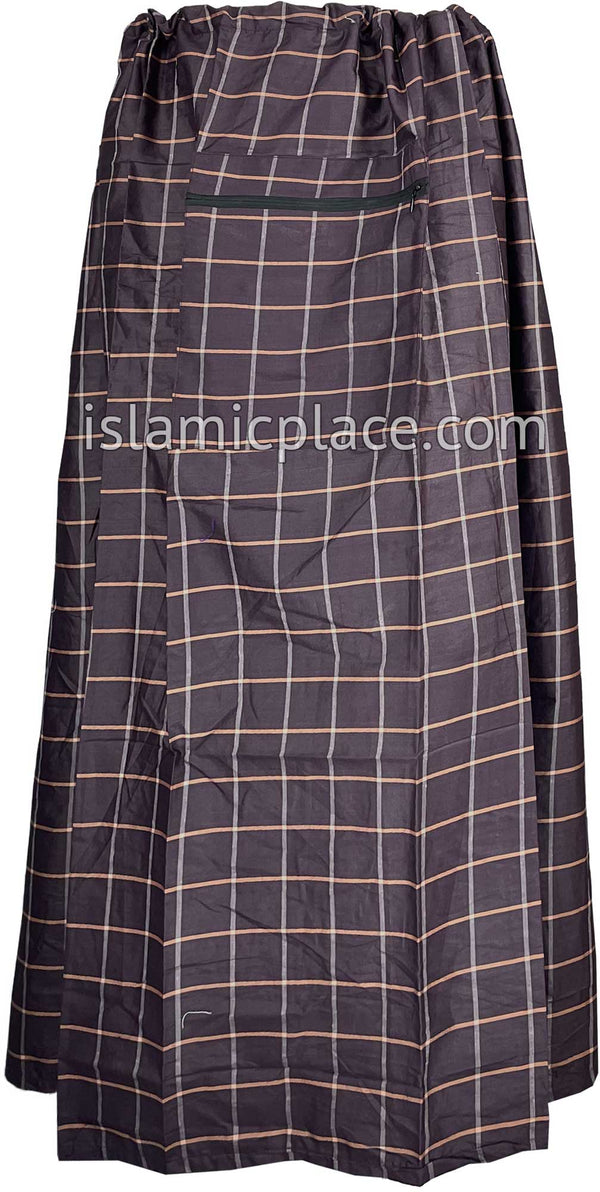 Plum Brown and Coral - Square Grid Design Men Lungi Izar - The Islamic ...
