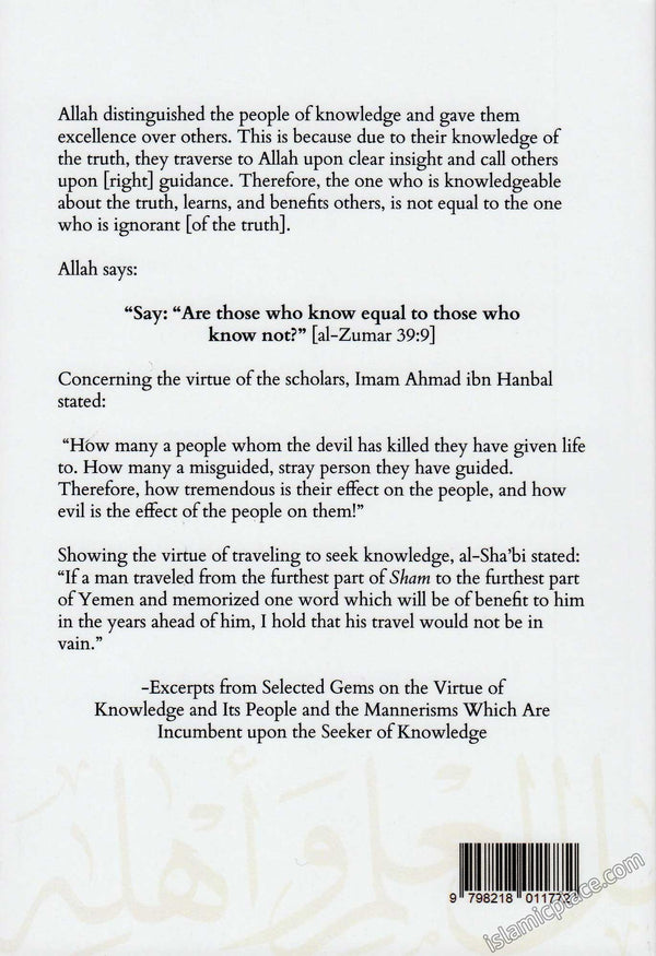 Selected Gems On the Virtue of Knowledge and Its People And the Manner ...