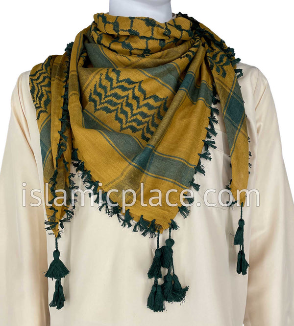 Mustard and Dark Green - Traditional Style Men Scarf Kifaya - The ...