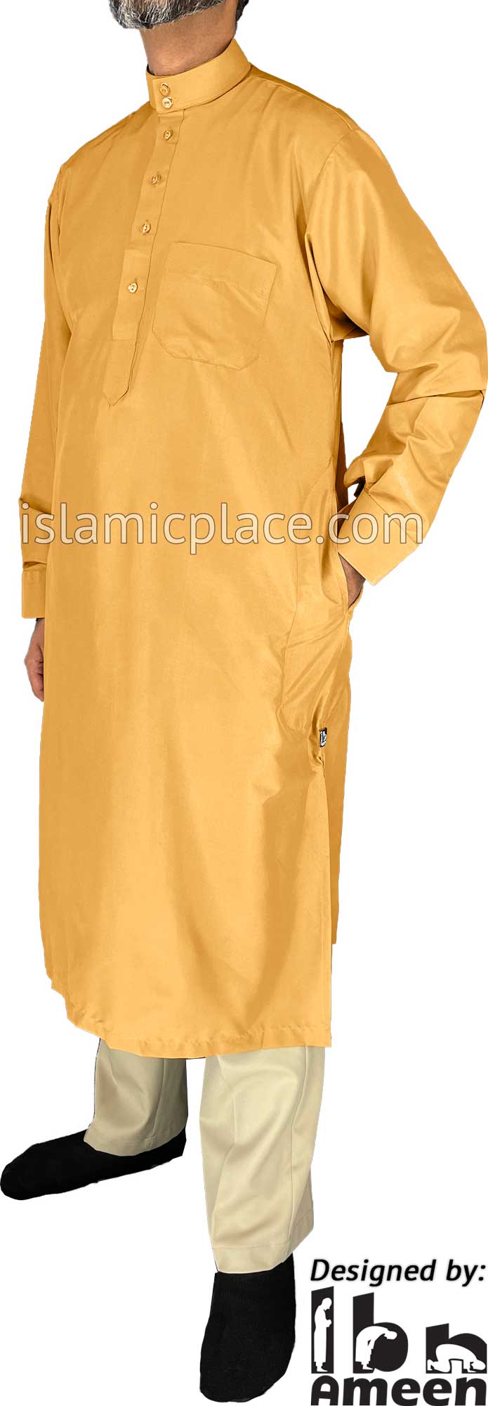 Golden Sand - Men Saudi Ad-Daffah Plain Kameez by Ibn Ameen with Visib ...
