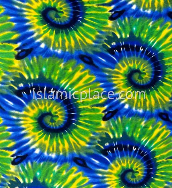 Navy Blue, Green and Yellow Sunbust Tie-Dye Design - Print Jersey Shay ...