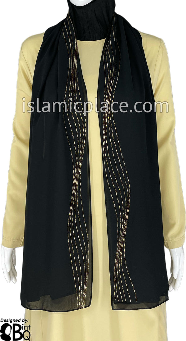 Black with Golden Stones in Design 102 - Georgette Chiffon Shayla Long ...