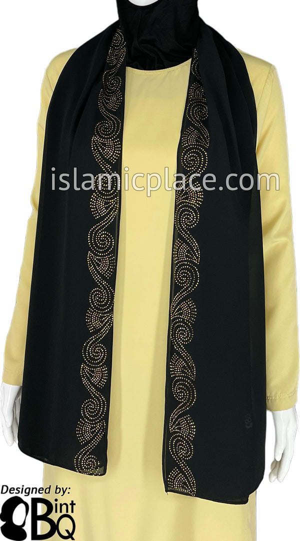 Black with Golden Stones in Design 34 - Georgette Chiffon Shayla Long ...