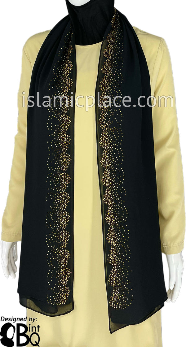 Black with Golden Stones in Design 14 - Georgette Chiffon Shayla Long ...