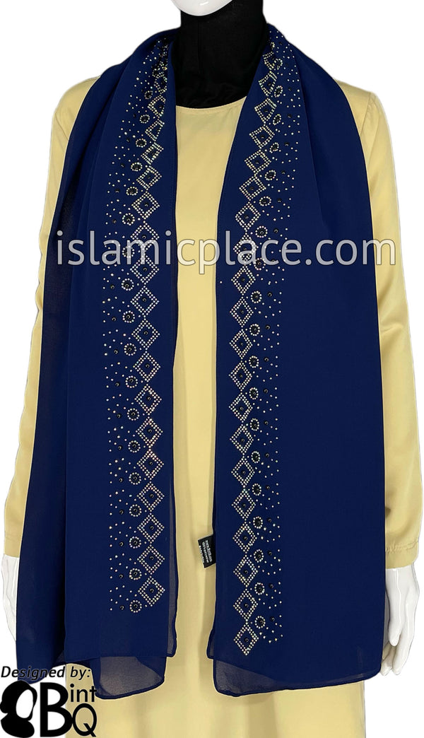 Navy with Silver Stones in Design 132 - Georgette Chiffon Shayla Long ...