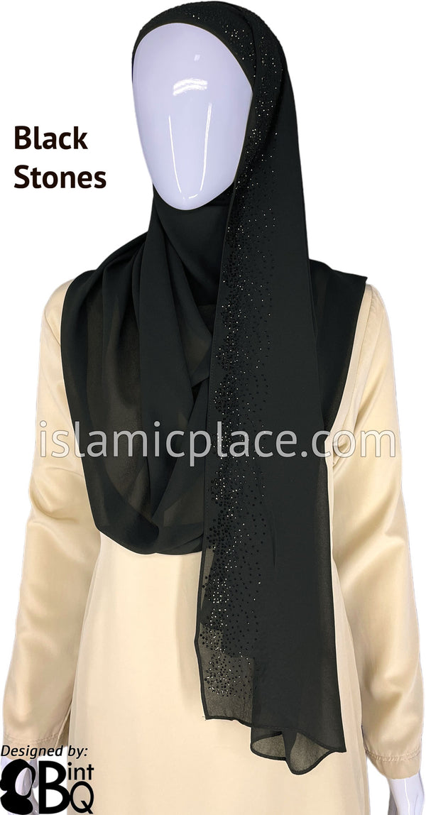 Black with Black Stones in Design 14 - Georgette Chiffon Shayla Long R ...
