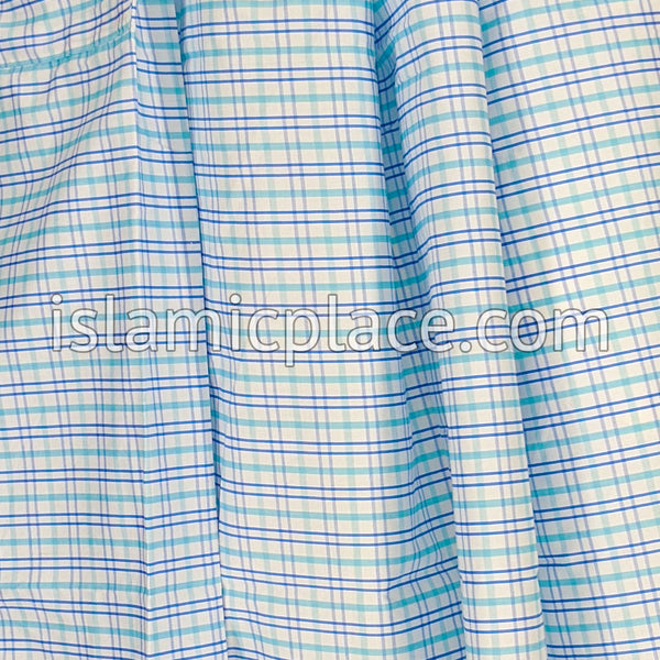 White, Turquoise and Blue- Plaid Design Men Lungi Izar - The Islamic Place